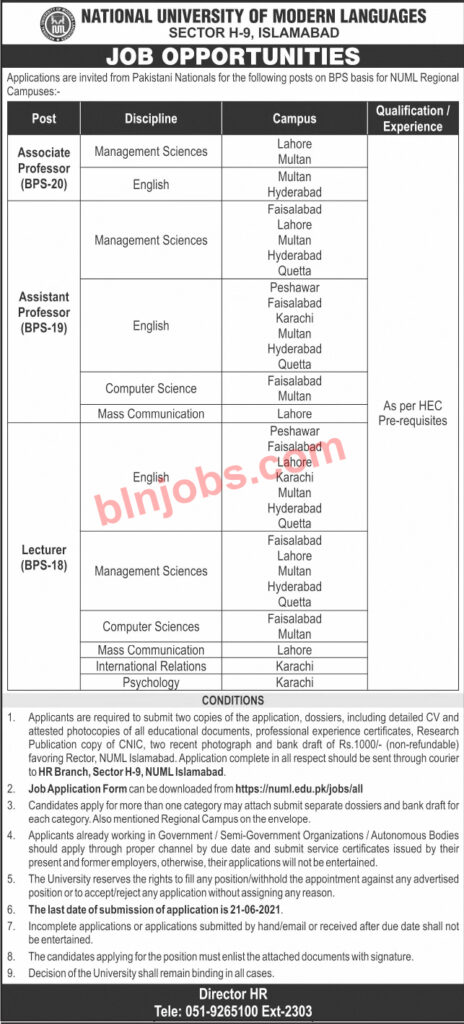 NUML Quetta Campus Jobs 2021 - Balochistan Jobs
