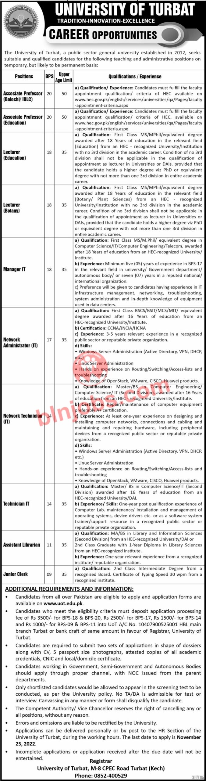 University Of Turbat UOT Jobs 2022 - Balochistan Jobs