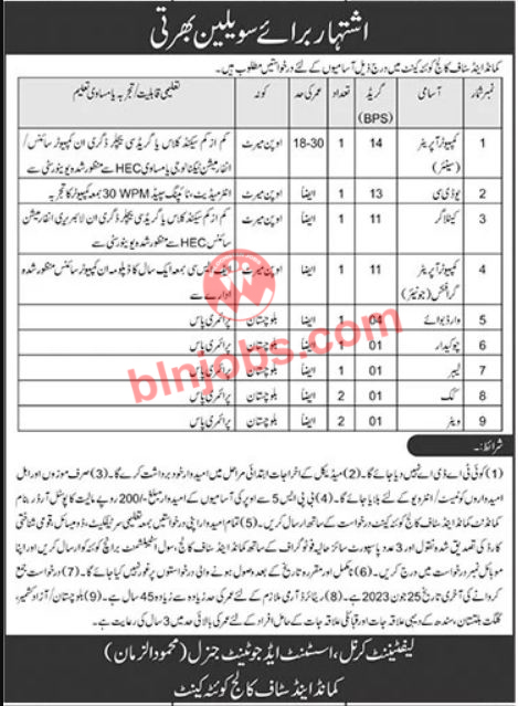 Command And Staff College Quetta Jobs 2023 - Balochistan Jobs