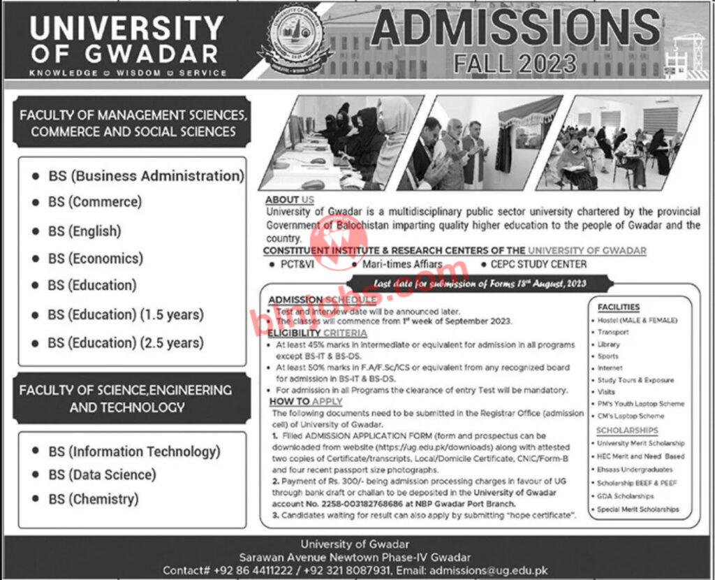 University Of Gwadar UOG Admissions 2023 - Balochistan Jobs
