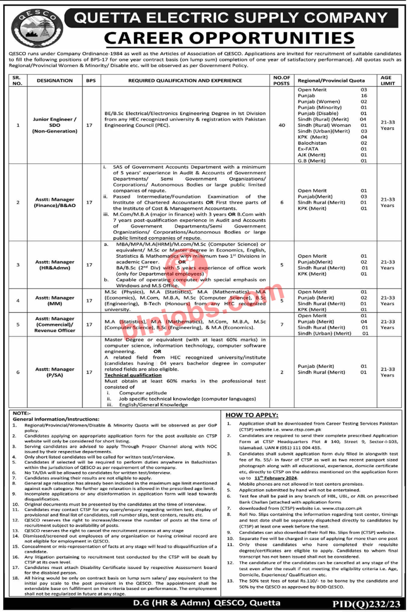 Quetta Electric Supply Company QESCO Jobs 2024 - Balochistan Jobs