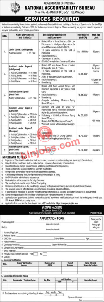 National Accountability Bureau NAB Jobs 2024 Balochistan Quota ...