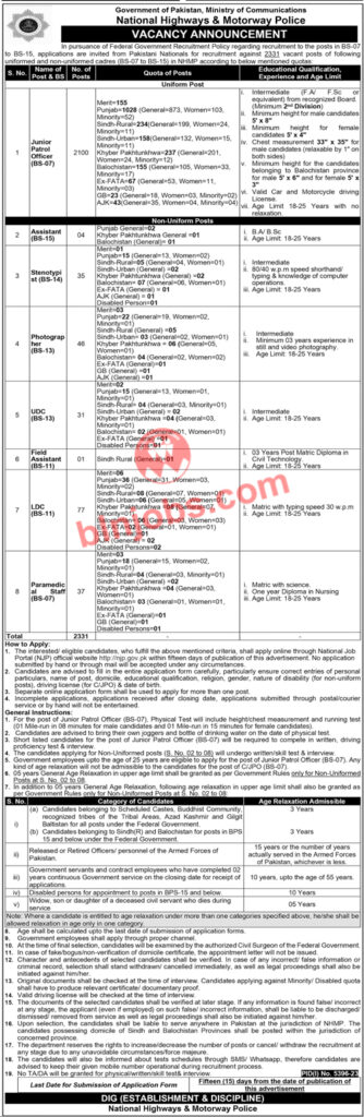 National Highways & Motorway Police NHMP Jobs 2024 - Balochistan Jobs